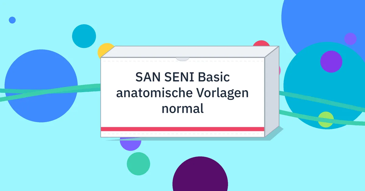 Symbolbild: Packung mit der Aufschrift SAN SENI Basic anatomische Vorlagen normal (PZN 13228650) – Verfügbarkeit und Bezug in Apotheken in Frankfurt am Main