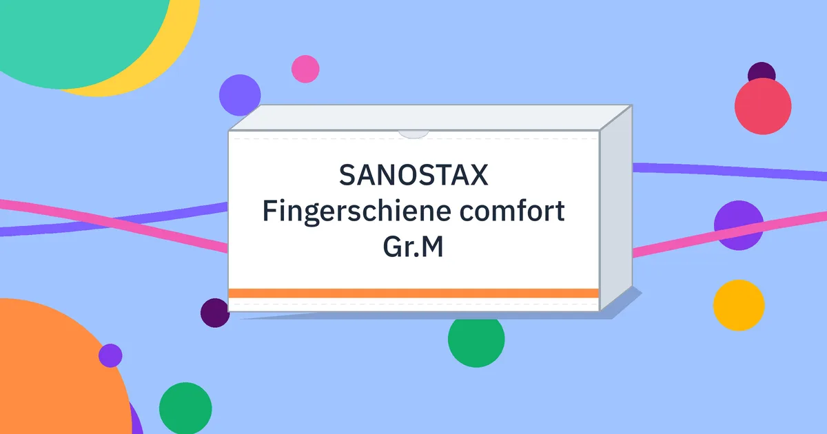 Symbolbild: Packung mit der Aufschrift SANOSTAX Fingerschiene comfort Gr.M (PZN 10288284) – Verfügbarkeit und Bezug in Apotheken in Frankfurt am Main