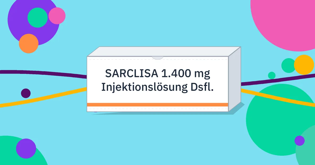 Symbolbild: Packung mit der Aufschrift SARCLISA 1.400 mg Injektionslösung Dsfl. (PZN 19981549) – Verfügbarkeit und Bezug in Apotheken in Frankfurt am Main
