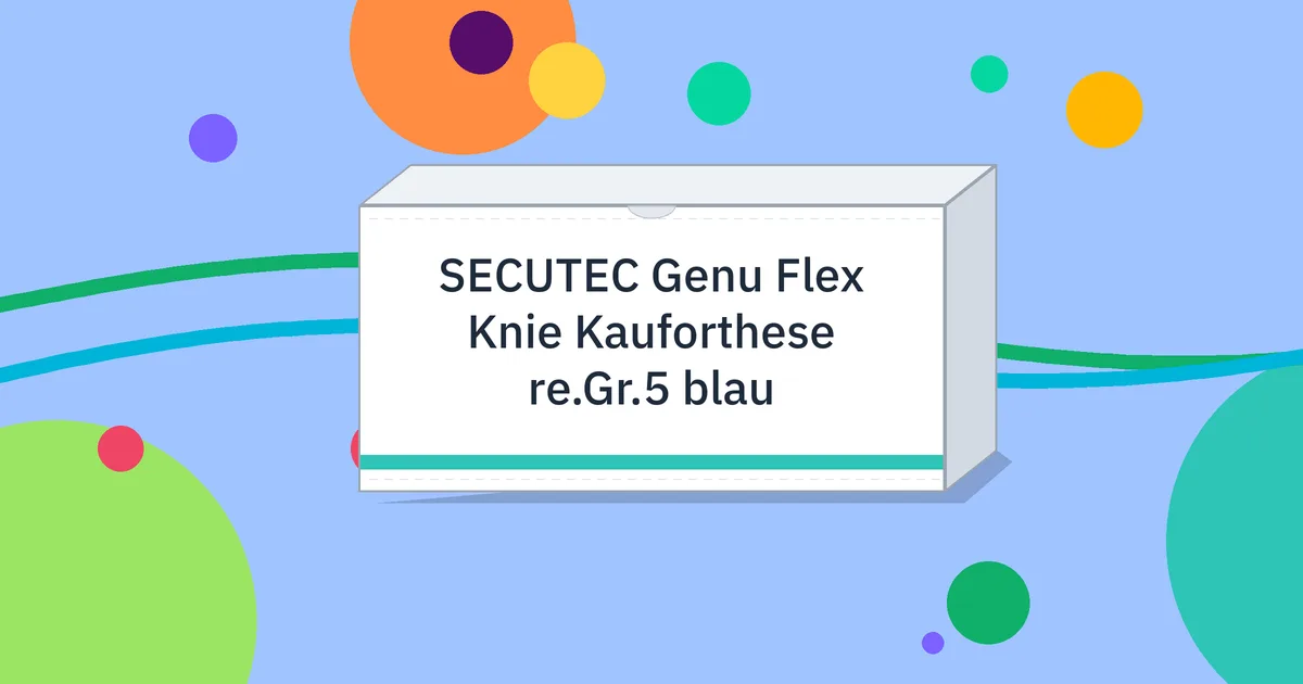 Symbolbild: Packung mit der Aufschrift SECUTEC Genu Flex Knie Kauforthese re.Gr.5 blau (PZN 18911311) – Verfügbarkeit und Bezug in Apotheken in Frankfurt am Main