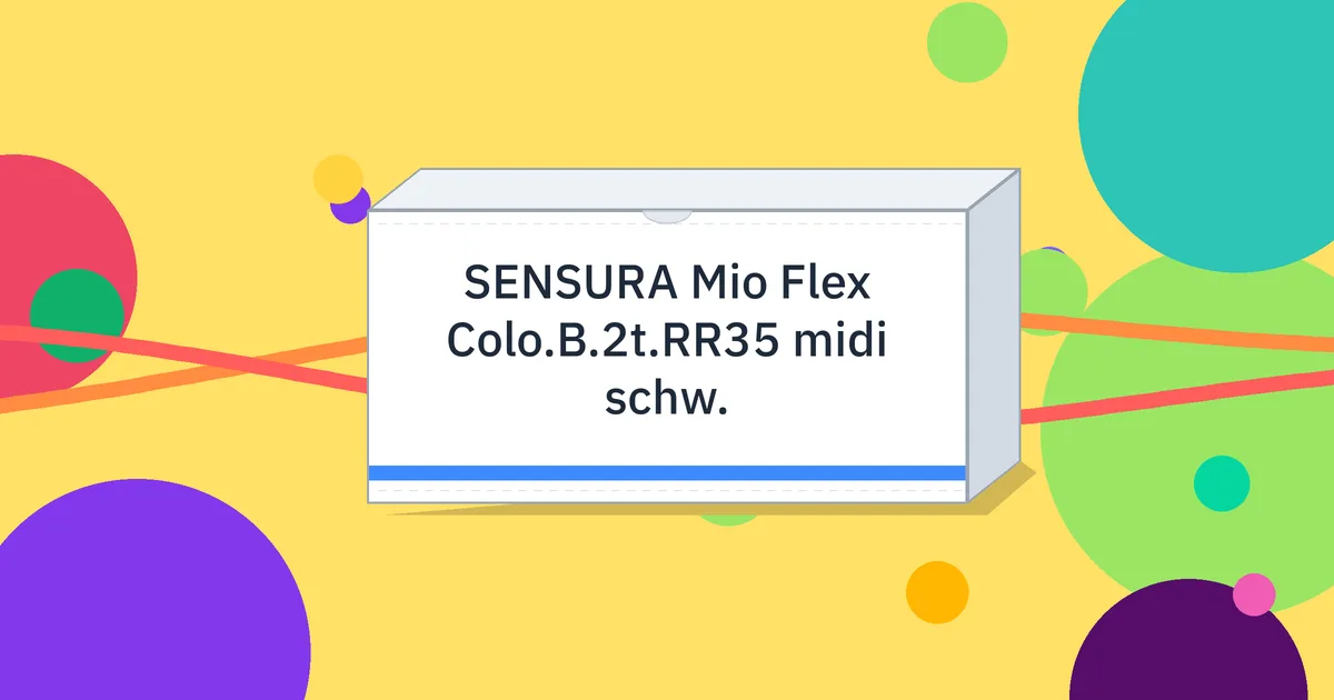 Symbolbild: Packung mit der Aufschrift SENSURA Mio Flex Colo.B.2t.RR35 midi schw. (PZN 20323403) – Verfügbarkeit und Bezug in Apotheken in Frankfurt am Main