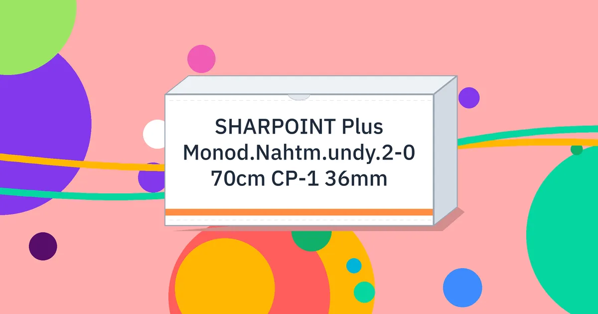 Symbolbild: Packung mit der Aufschrift SHARPOINT Plus Monod.Nahtm.undy.2-0 70cm CP-1 36mm (PZN 17986933) – Verfügbarkeit und Bezug in Apotheken in Frankfurt am Main