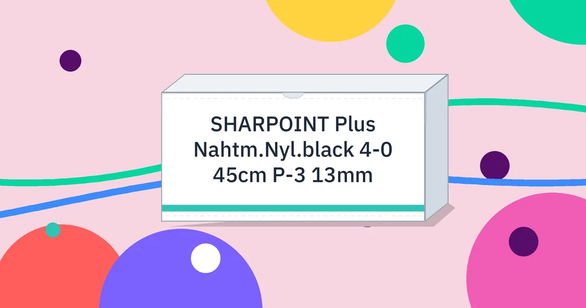 Symbolbild: Packung mit der Aufschrift SHARPOINT Plus Nahtm.Nyl.black 4-0 45cm P-3 13mm (PZN 17984029) – Verfügbarkeit und Bezug in Apotheken in Frankfurt am Main