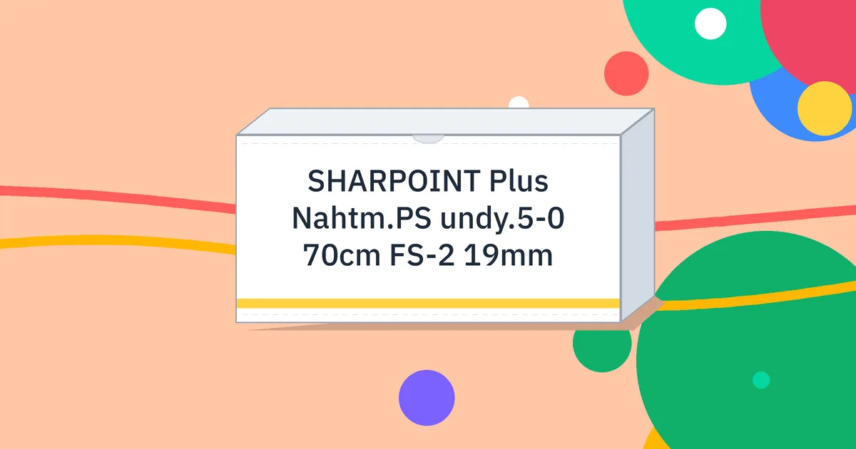 Symbolbild: Packung mit der Aufschrift SHARPOINT Plus Nahtm.PS undy.5-0 70cm FS-2 19mm (PZN 17995091) – Verfügbarkeit und Bezug in Apotheken in Frankfurt am Main
