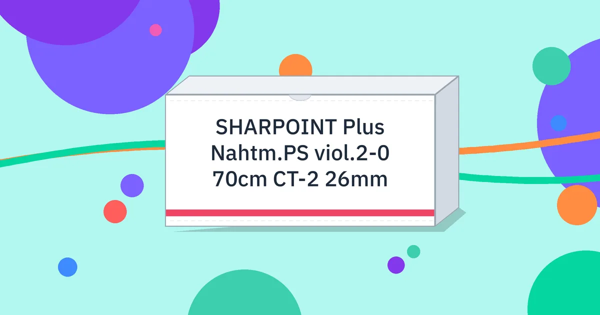 Symbolbild: Packung mit der Aufschrift SHARPOINT Plus Nahtm.PS viol.2-0 70cm CT-2 26mm (PZN 17995984) – Verfügbarkeit und Bezug in Apotheken in Frankfurt am Main