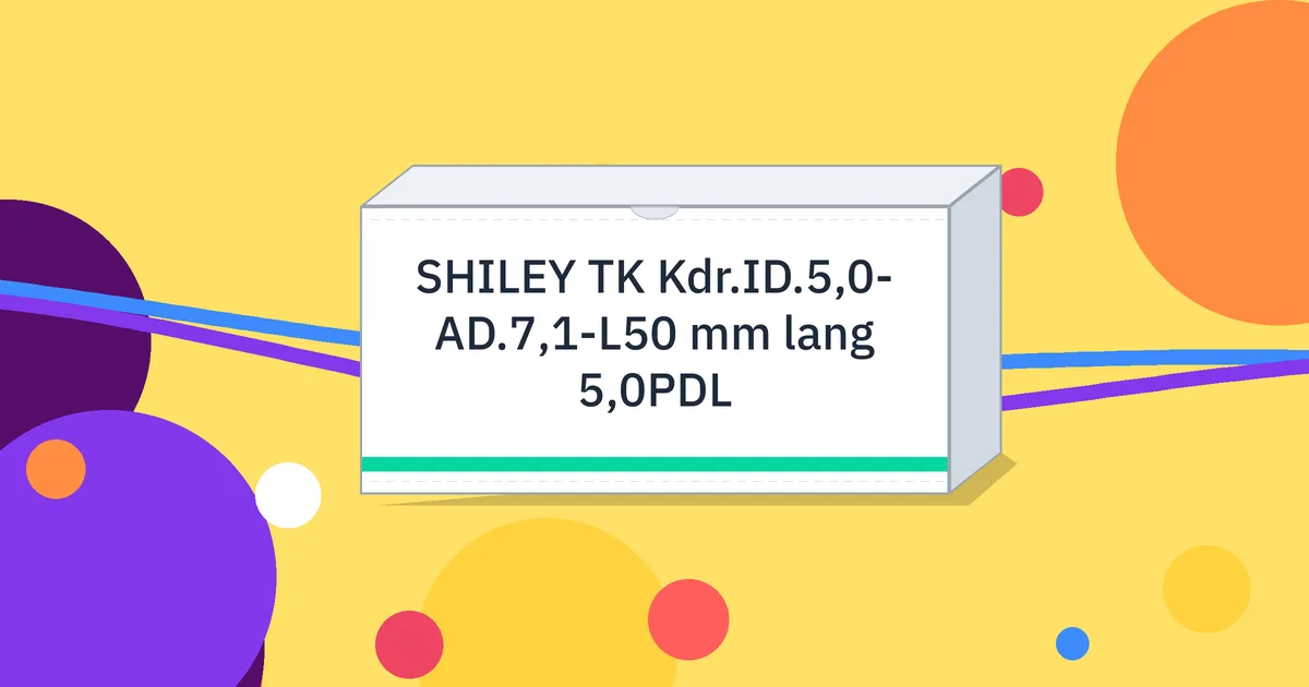 Symbolbild: Packung mit der Aufschrift SHILEY TK Kdr.ID.5,0-AD.7,1-L50 mm lang 5,0PDL (PZN 03380150) – Verfügbarkeit und Bezug in Apotheken in Frankfurt am Main