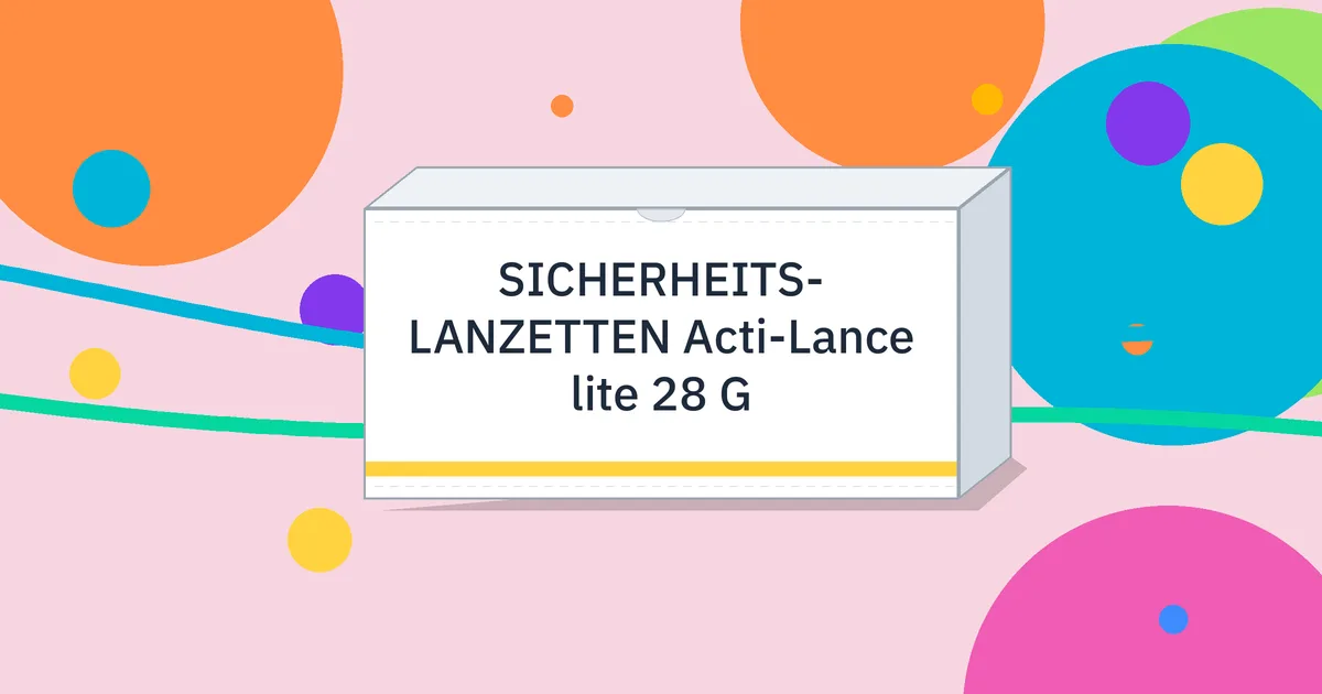 Symbolbild: Packung mit der Aufschrift SICHERHEITS-LANZETTEN Acti-Lance lite 28 G (PZN 17848639) – Verfügbarkeit und Bezug in Apotheken in Frankfurt am Main