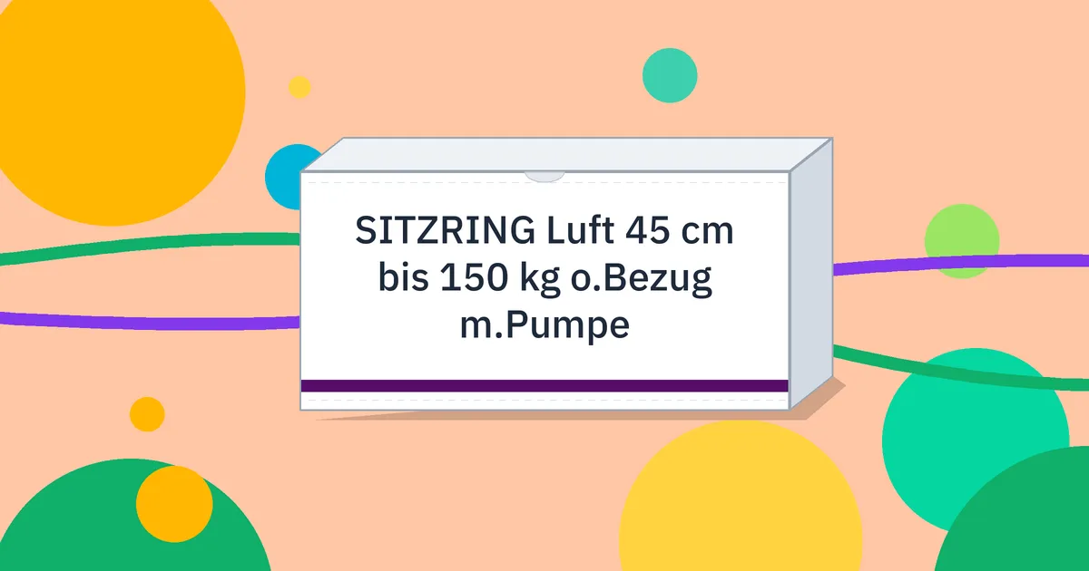 Symbolbild: Packung mit der Aufschrift SITZRING Luft 45 cm bis 150 kg o.Bezug m.Pumpe (PZN 16515114) – Verfügbarkeit und Bezug in Apotheken in Frankfurt am Main