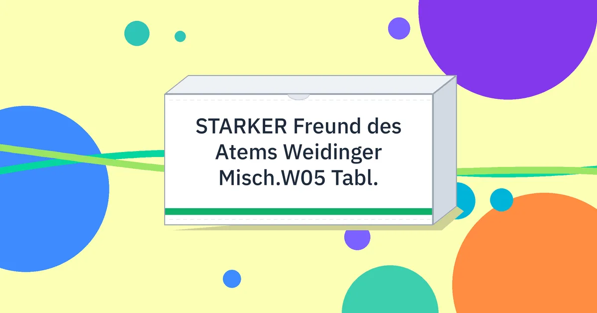 Symbolbild: Packung mit der Aufschrift STARKER Freund des Atems Weidinger Misch.W05 Tabl. (PZN 13867491) – Verfügbarkeit und Bezug in Apotheken in Frankfurt am Main