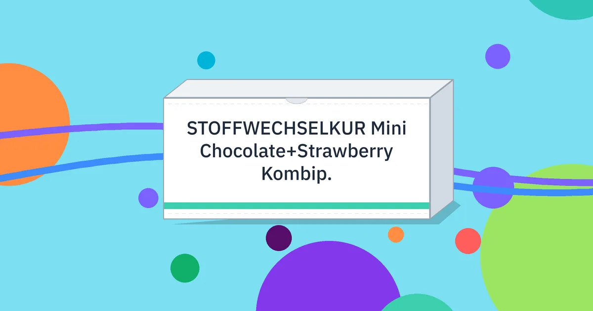 Symbolbild: Packung mit der Aufschrift STOFFWECHSELKUR Mini Chocolate+Strawberry Kombip. (PZN 14044716) – Verfügbarkeit und Bezug in Apotheken in Frankfurt am Main