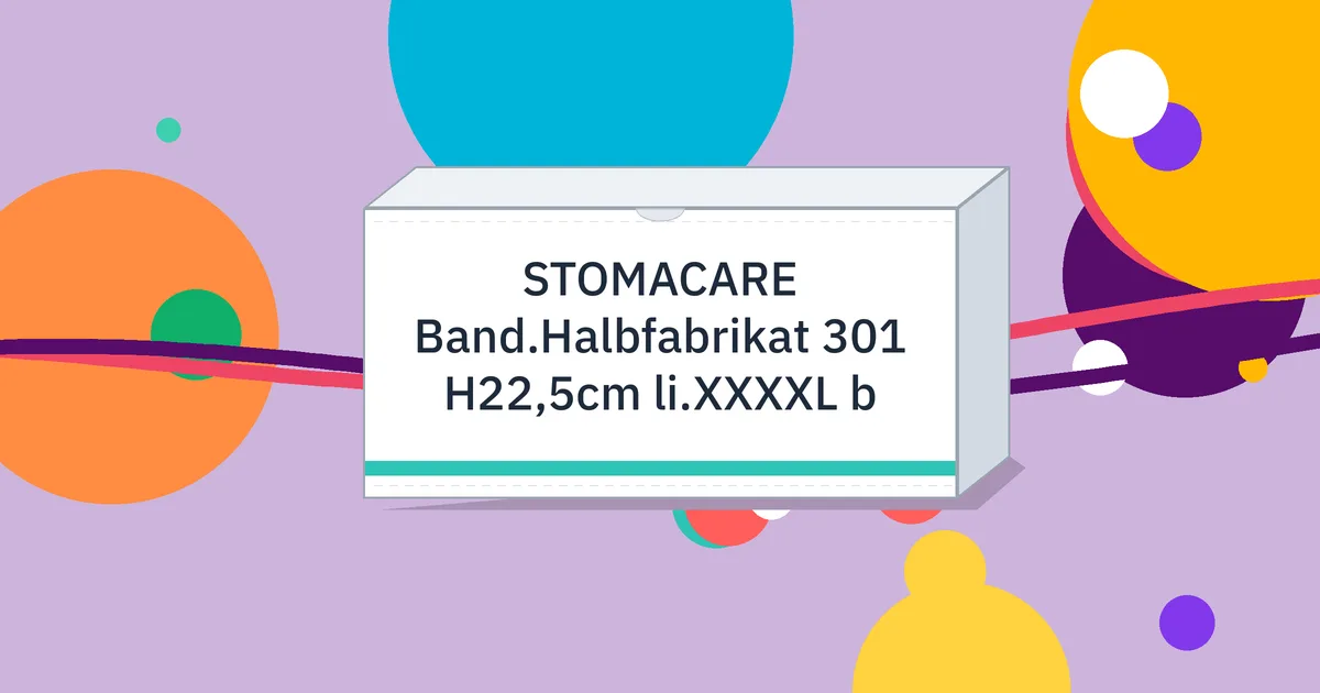 Symbolbild: Packung mit der Aufschrift STOMACARE Band.Halbfabrikat 301 H22,5cm li.XXXXL b (PZN 07664743) – Verfügbarkeit und Bezug in Apotheken in Frankfurt am Main