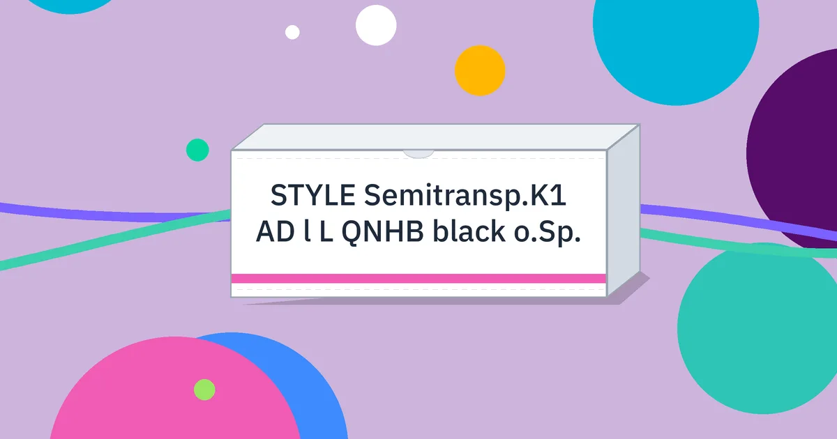 Symbolbild: Packung mit der Aufschrift STYLE Semitransp.K1 AD l L QNHB black o.Sp. (PZN 18869081) – Verfügbarkeit und Bezug in Apotheken in Frankfurt am Main