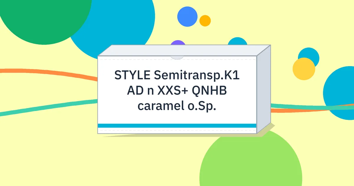Symbolbild: Packung mit der Aufschrift STYLE Semitransp.K1 AD n XXS+ QNHB caramel o.Sp. (PZN 18869402) – Verfügbarkeit und Bezug in Apotheken in Frankfurt am Main