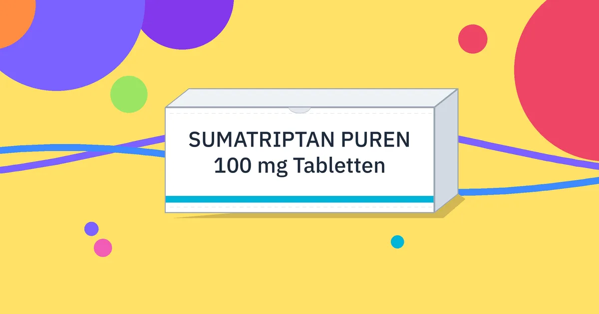 Symbolbild: Packung mit der Aufschrift SUMATRIPTAN PUREN 100 mg Tabletten (PZN 17416822) – Verfügbarkeit und Bezug in Apotheken in Frankfurt am Main