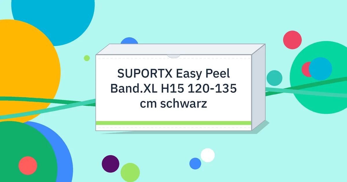 Symbolbild: Packung mit der Aufschrift SUPORTX Easy Peel Band.XL H15 120-135 cm schwarz (PZN 09486464) – Verfügbarkeit und Bezug in Apotheken in Frankfurt am Main