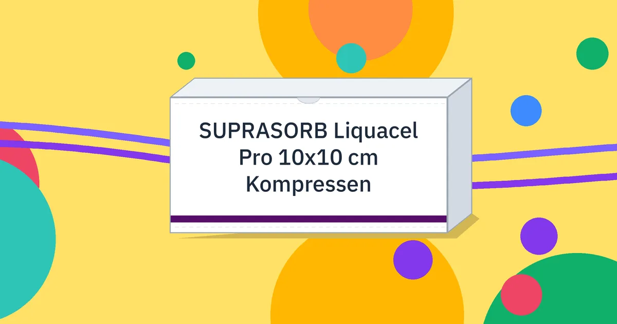 Symbolbild: Packung mit der Aufschrift SUPRASORB Liquacel Pro 10x10 cm Kompressen (PZN 19788775) – Verfügbarkeit und Bezug in Apotheken in Frankfurt am Main