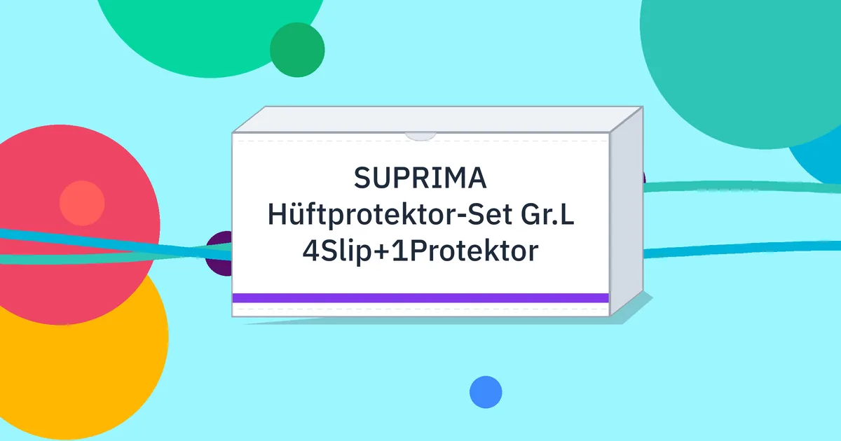 Symbolbild: Packung mit der Aufschrift SUPRIMA Hüftprotektor-Set Gr.L 4Slip+1Protektor (PZN 07711454) – Verfügbarkeit und Bezug in Apotheken in Frankfurt am Main