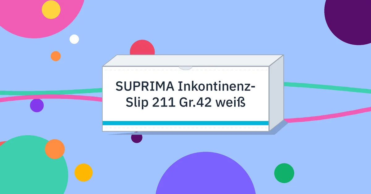 Symbolbild: Packung mit der Aufschrift SUPRIMA Inkontinenz-Slip 211 Gr.42 weiß (PZN 00710374) – Verfügbarkeit und Bezug in Apotheken in Frankfurt am Main