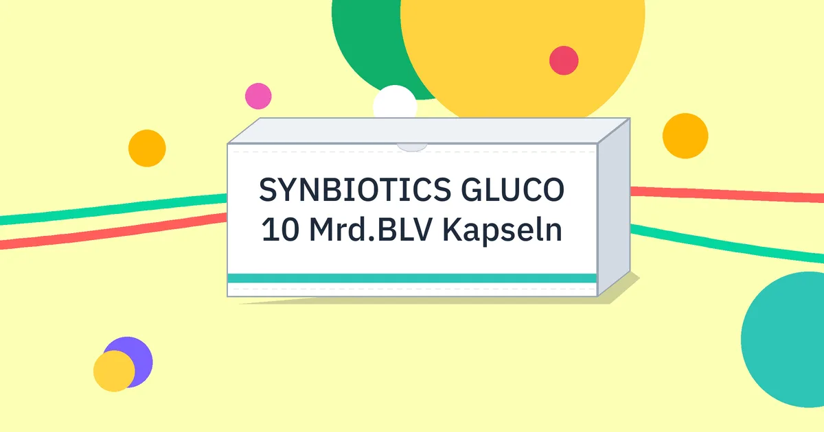 Symbolbild: Packung mit der Aufschrift SYNBIOTICS GLUCO 10 Mrd.BLV Kapseln (PZN 17307731) – Verfügbarkeit und Bezug in Apotheken in Frankfurt am Main