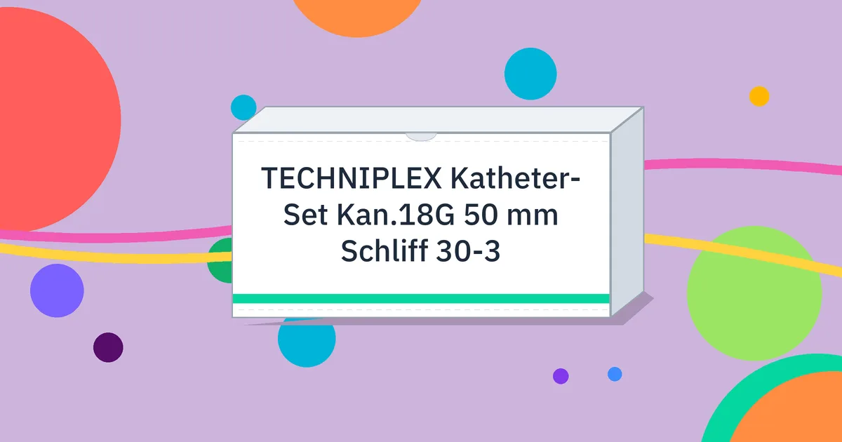 Symbolbild: Packung mit der Aufschrift TECHNIPLEX Katheter-Set Kan.18G 50 mm Schliff 30-3 (PZN 10178839) – Verfügbarkeit und Bezug in Apotheken in Frankfurt am Main