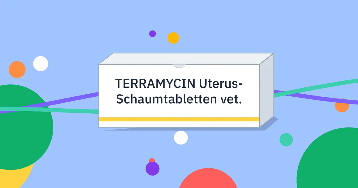 Symbolbild: Packung mit der Aufschrift TERRAMYCIN Uterus-Schaumtabletten vet. (PZN 01013312) – Verfügbarkeit und Bezug in Apotheken in Frankfurt am Main