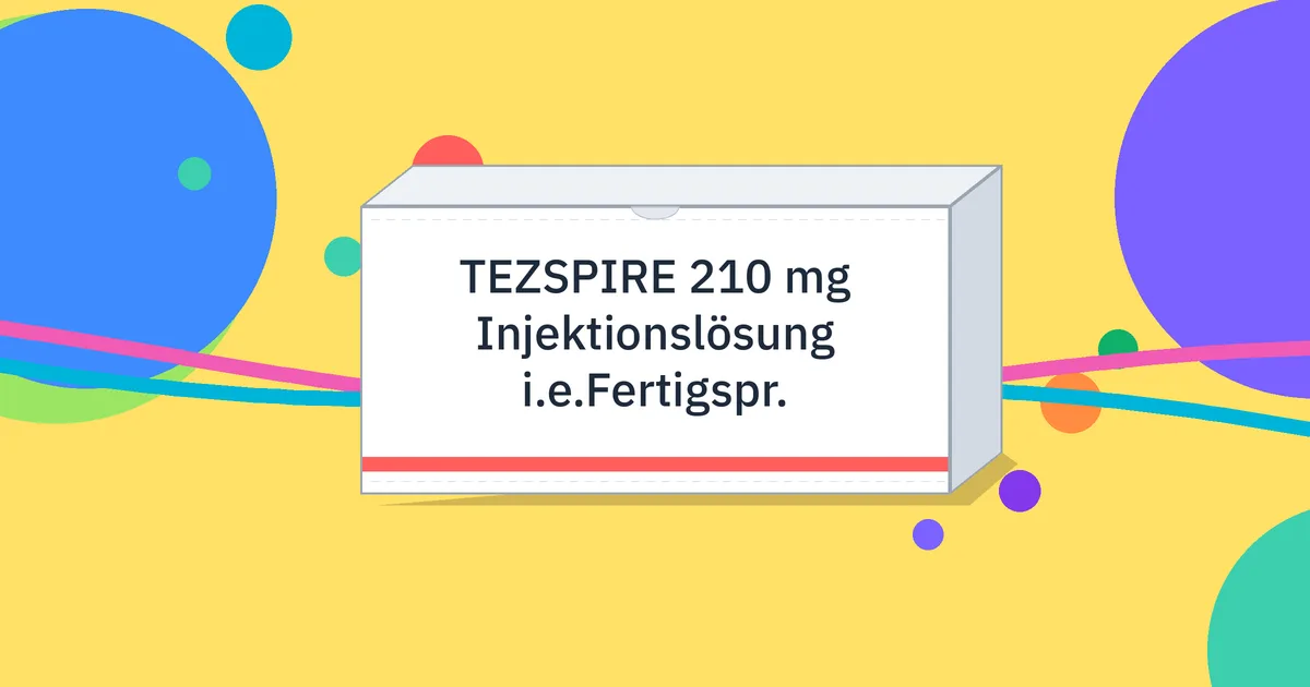 Symbolbild: Packung mit der Aufschrift TEZSPIRE 210 mg Injektionslösung i.e.Fertigspr. (PZN 17882085) – Verfügbarkeit und Bezug in Apotheken in Frankfurt am Main