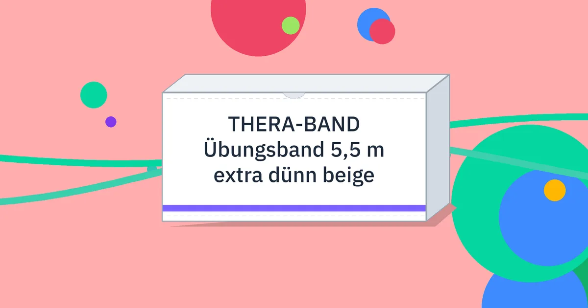 Symbolbild: Packung mit der Aufschrift THERA-BAND Übungsband 5,5 m extra dünn beige (PZN 00289756) – Verfügbarkeit und Bezug in Apotheken in Frankfurt am Main