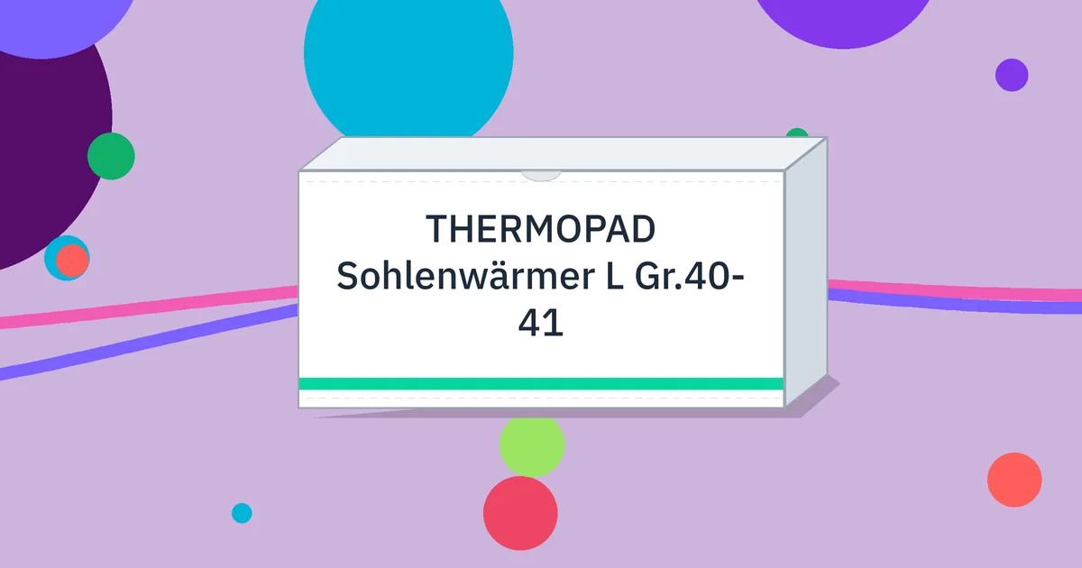 Symbolbild: Packung mit der Aufschrift THERMOPAD Sohlenwärmer L Gr.40-41 (PZN 19079642) – Verfügbarkeit und Bezug in Apotheken in Frankfurt am Main