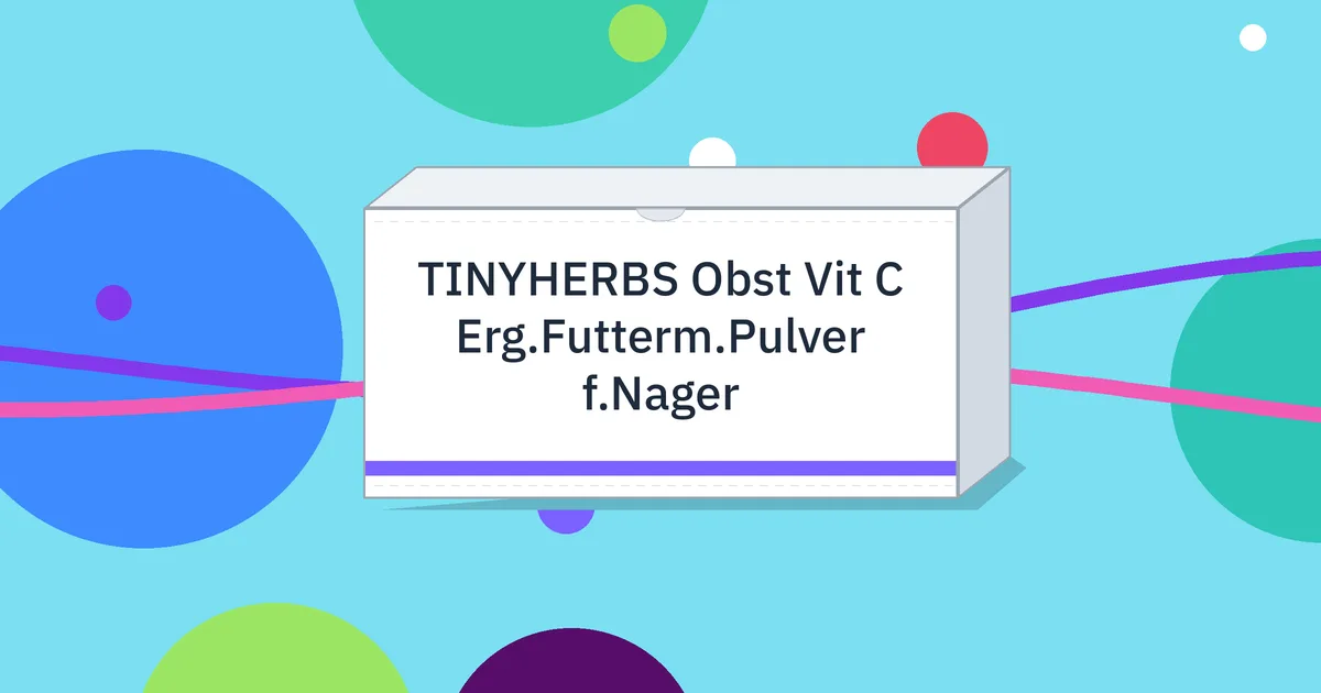 Symbolbild: Packung mit der Aufschrift TINYHERBS Obst Vit C Erg.Futterm.Pulver f.Nager (PZN 19623821) – Verfügbarkeit und Bezug in Apotheken in Frankfurt am Main