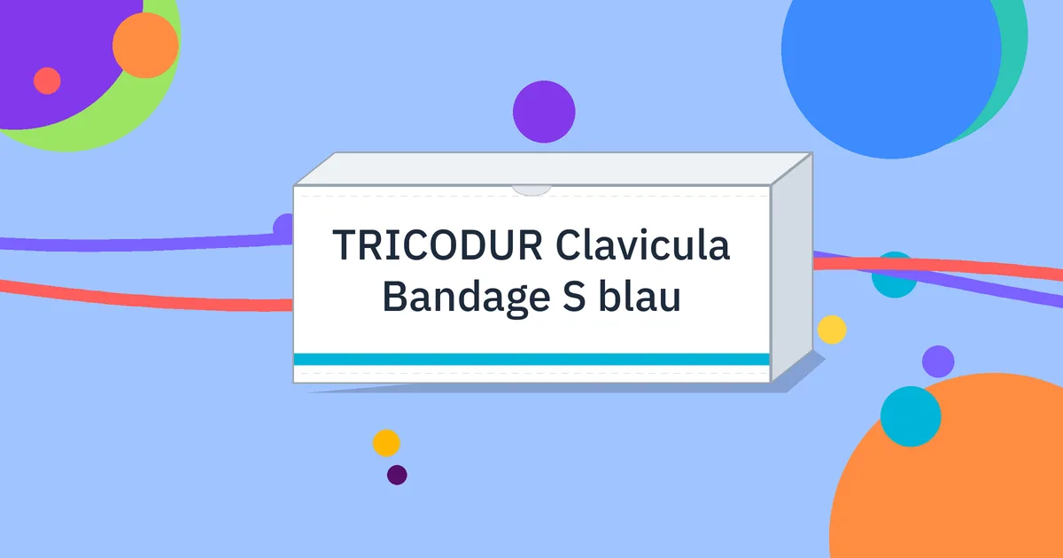 Symbolbild: Packung mit der Aufschrift TRICODUR Clavicula Bandage S blau (PZN 01882189) – Verfügbarkeit und Bezug in Apotheken in Frankfurt am Main