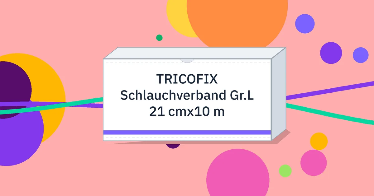 Symbolbild: Packung mit der Aufschrift TRICOFIX Schlauchverband Gr.L 21 cmx10 m (PZN 01869013) – Verfügbarkeit und Bezug in Apotheken in Frankfurt am Main