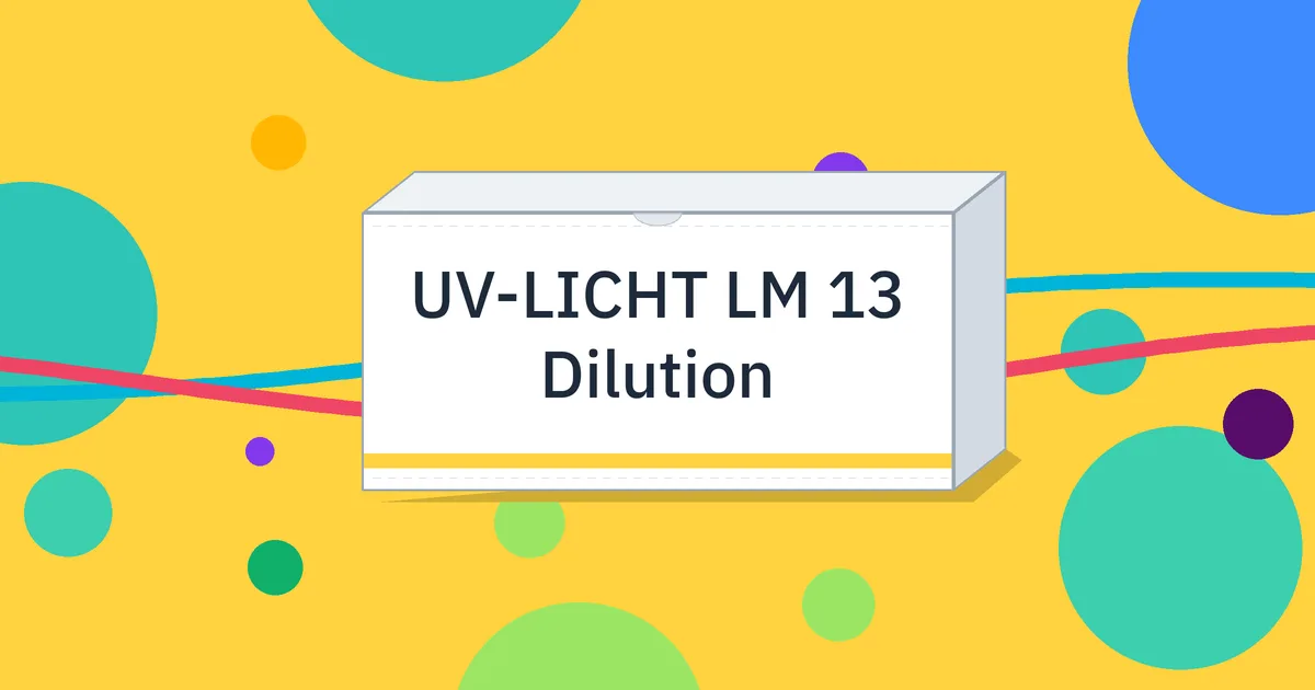 Symbolbild: Packung mit der Aufschrift UV-LICHT LM 13 Dilution (PZN 13258591) – Verfügbarkeit und Bezug in Apotheken in Frankfurt am Main