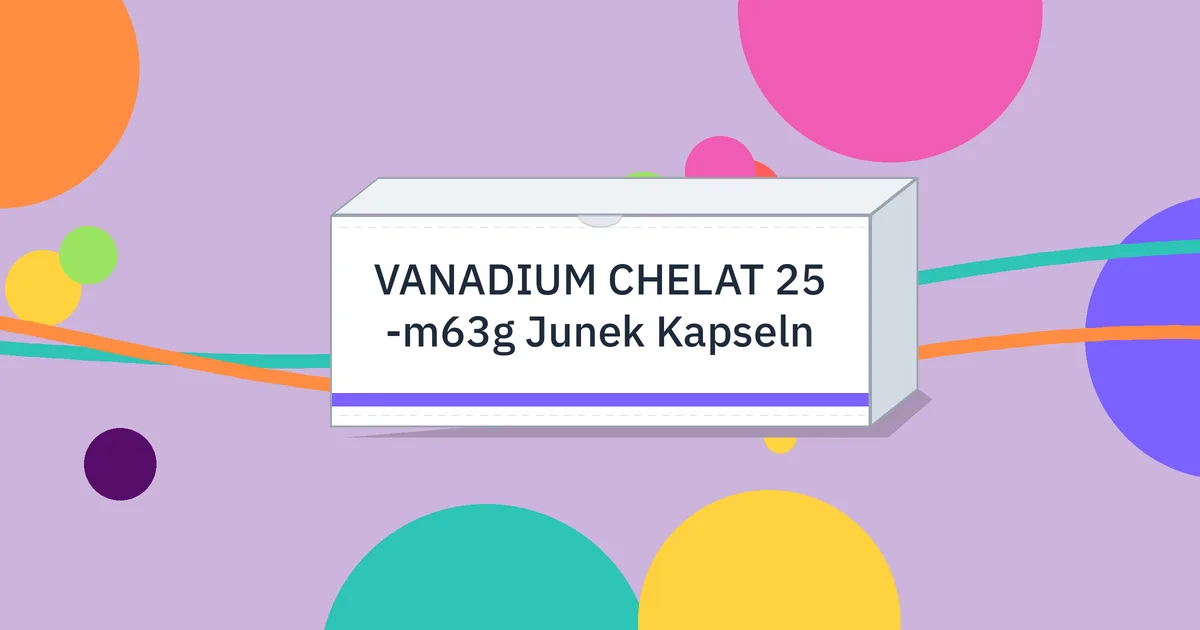 Symbolbild: Packung mit der Aufschrift VANADIUM CHELAT 25 -m63g Junek Kapseln (PZN 10555621) – Verfügbarkeit und Bezug in Apotheken in Frankfurt am Main