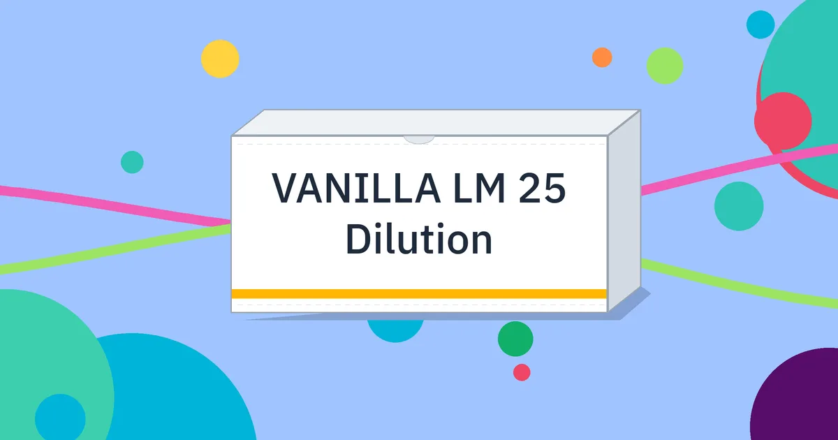 Symbolbild: Packung mit der Aufschrift VANILLA LM 25 Dilution (PZN 13263876) – Verfügbarkeit und Bezug in Apotheken in Frankfurt am Main