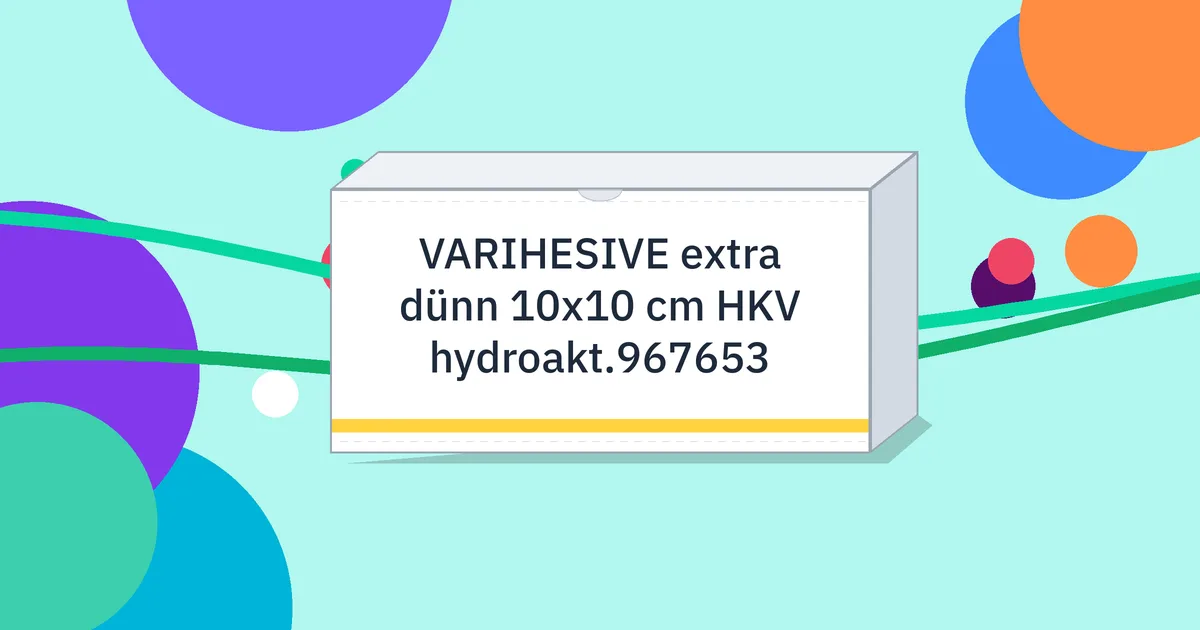 Symbolbild: Packung mit der Aufschrift VARIHESIVE extra dünn 10x10 cm HKV hydroakt.967653 (PZN 18263088) – Verfügbarkeit und Bezug in Apotheken in Frankfurt am Main