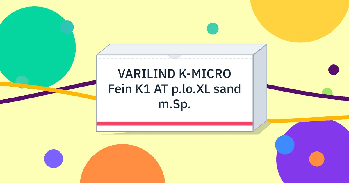 Symbolbild: Packung mit der Aufschrift VARILIND K-MICRO Fein K1 AT p.lo.XL sand m.Sp. (PZN 20551713) – Verfügbarkeit und Bezug in Apotheken in Frankfurt am Main