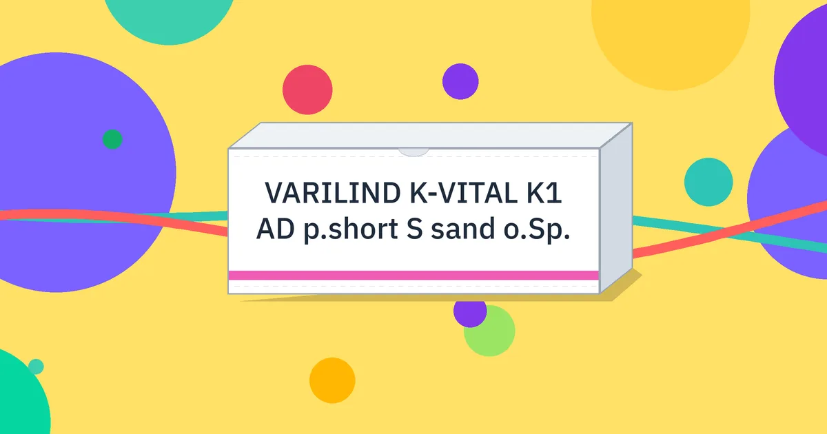 Symbolbild: Packung mit der Aufschrift VARILIND K-VITAL K1 AD p.short S sand o.Sp. (PZN 20566092) – Verfügbarkeit und Bezug in Apotheken in Frankfurt am Main