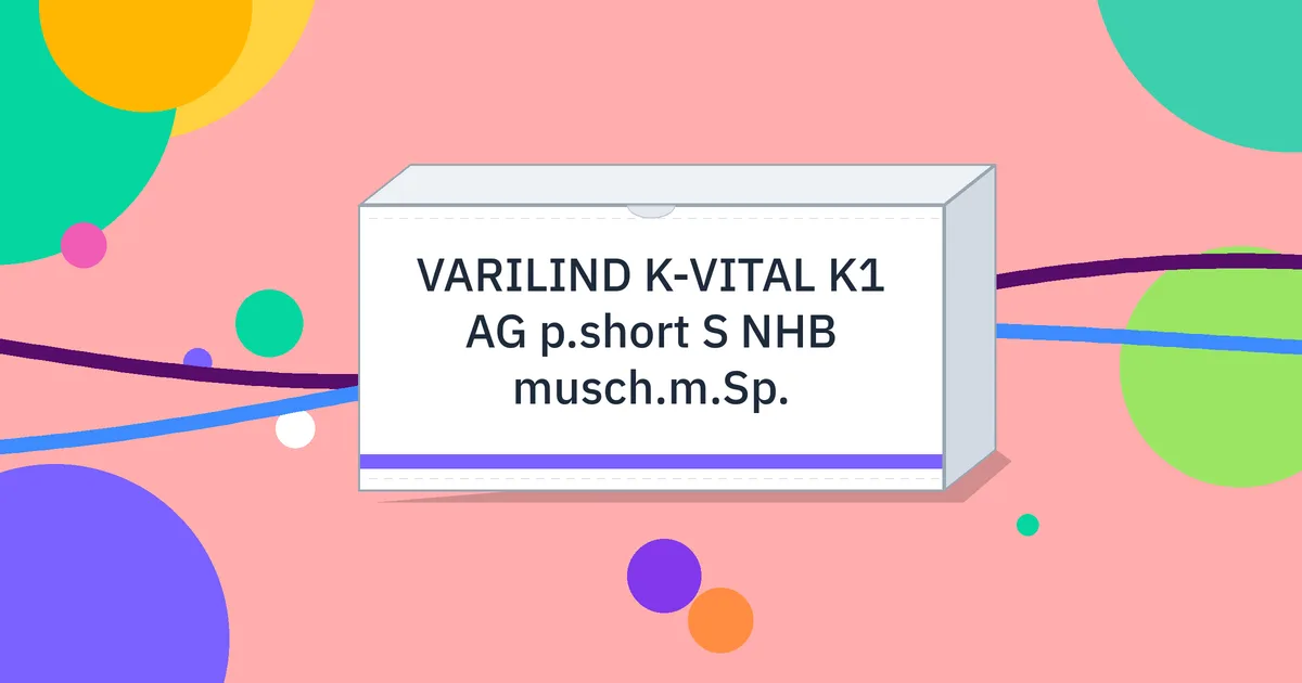 Symbolbild: Packung mit der Aufschrift VARILIND K-VITAL K1 AG p.short S NHB musch.m.Sp. (PZN 20563892) – Verfügbarkeit und Bezug in Apotheken in Frankfurt am Main