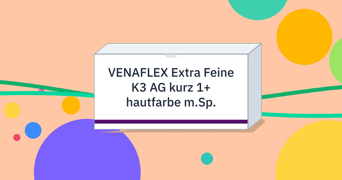 Symbolbild: Packung mit der Aufschrift VENAFLEX Extra Feine K3 AG kurz 1+ hautfarbe m.Sp. (PZN 18307650) – Verfügbarkeit und Bezug in Apotheken in Frankfurt am Main