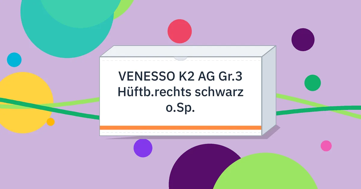 Symbolbild: Packung mit der Aufschrift VENESSO K2 AG Gr.3 Hüftb.rechts schwarz o.Sp. (PZN 03271863) – Verfügbarkeit und Bezug in Apotheken in Frankfurt am Main