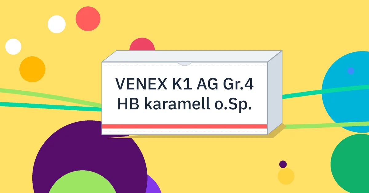 Symbolbild: Packung mit der Aufschrift VENEX K1 AG Gr.4 HB karamell o.Sp. (PZN 13757644) – Verfügbarkeit und Bezug in Apotheken in Frankfurt am Main