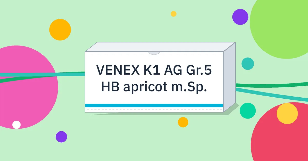 Symbolbild: Packung mit der Aufschrift VENEX K1 AG Gr.5 HB apricot m.Sp. (PZN 03191242) – Verfügbarkeit und Bezug in Apotheken in Frankfurt am Main