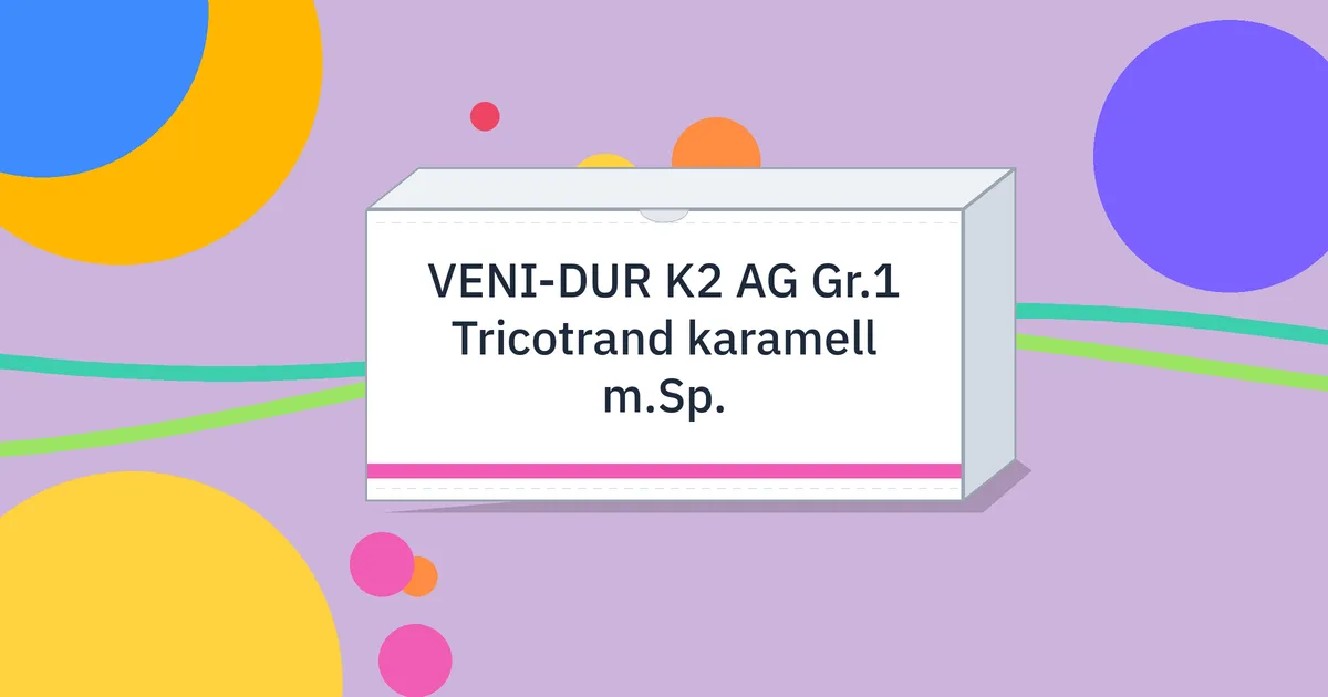 Symbolbild: Packung mit der Aufschrift VENI-DUR K2 AG Gr.1 Tricotrand karamell m.Sp. (PZN 13762355) – Verfügbarkeit und Bezug in Apotheken in Frankfurt am Main