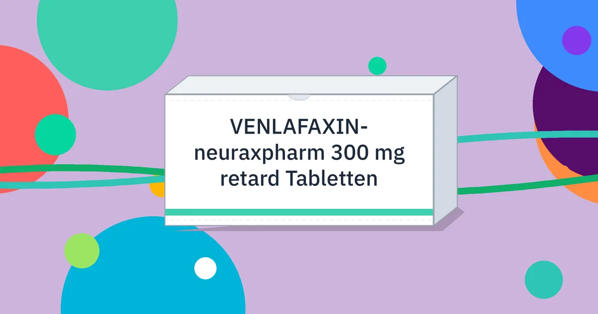Symbolbild: Packung mit der Aufschrift VENLAFAXIN-neuraxpharm 300 mg retard Tabletten (PZN 14288878) – Verfügbarkeit und Bezug in Apotheken in Frankfurt am Main