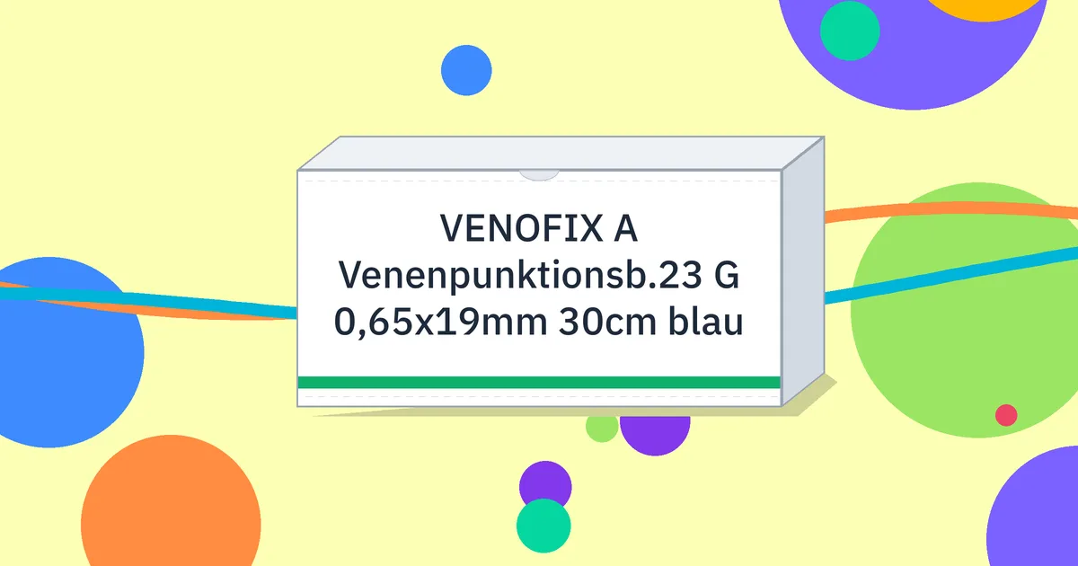 Symbolbild: Packung mit der Aufschrift VENOFIX A Venenpunktionsb.23 G 0,65x19mm 30cm blau (PZN 17935278) – Verfügbarkeit und Bezug in Apotheken in Frankfurt am Main