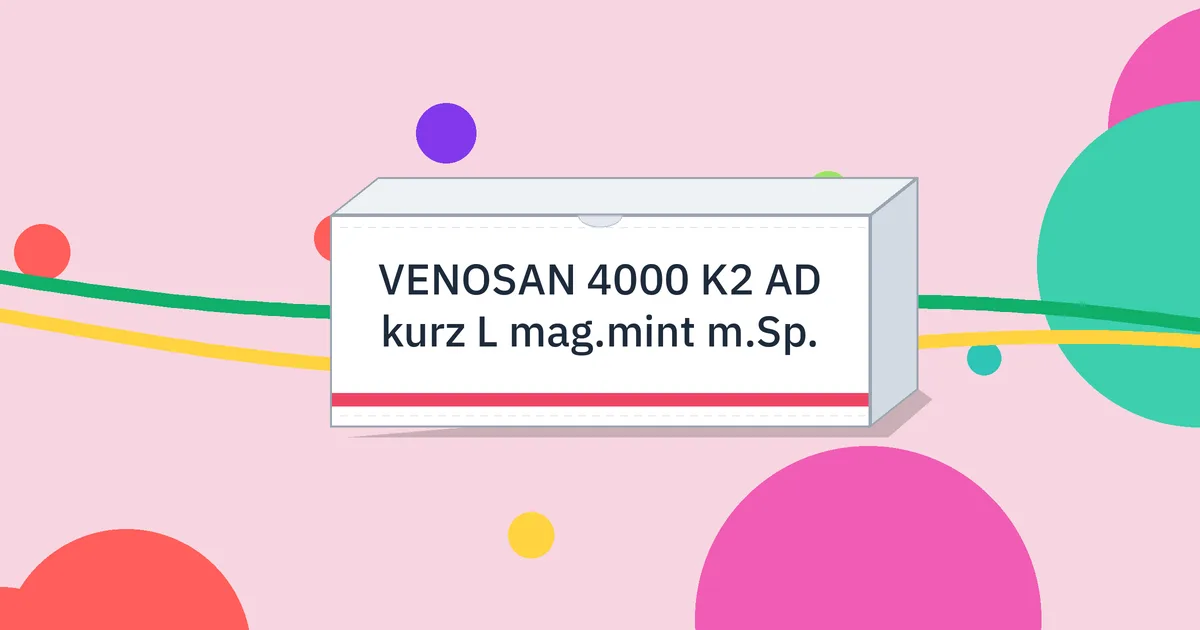 Symbolbild: Packung mit der Aufschrift VENOSAN 4000 K2 AD kurz L mag.mint m.Sp. (PZN 19154013) – Verfügbarkeit und Bezug in Apotheken in Frankfurt am Main