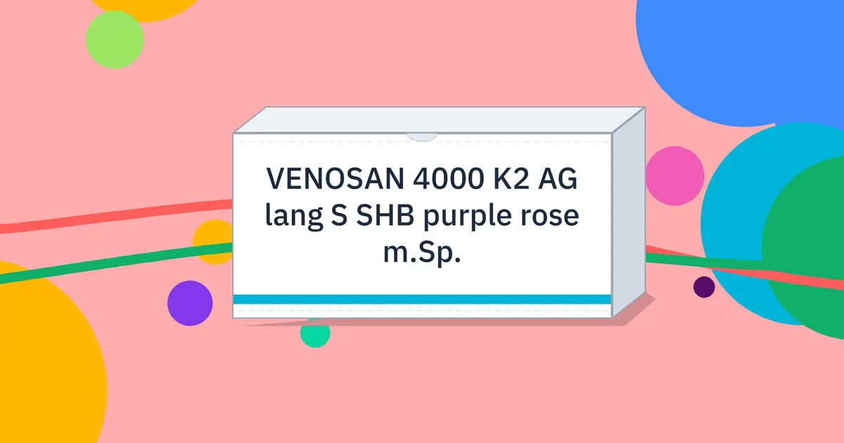 Symbolbild: Packung mit der Aufschrift VENOSAN 4000 K2 AG lang S SHB purple rose m.Sp. (PZN 18847872) – Verfügbarkeit und Bezug in Apotheken in Frankfurt am Main