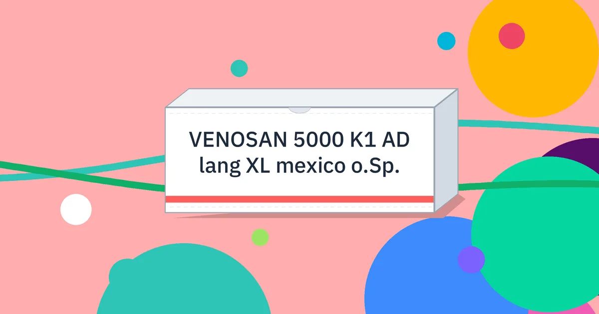 Symbolbild: Packung mit der Aufschrift VENOSAN 5000 K1 AD lang XL mexico o.Sp. (PZN 14429089) – Verfügbarkeit und Bezug in Apotheken in Frankfurt am Main