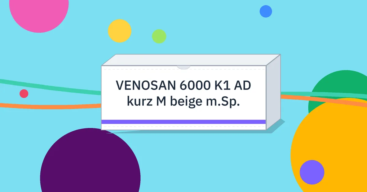 Symbolbild: Packung mit der Aufschrift VENOSAN 6000 K1 AD kurz M beige m.Sp. (PZN 17171148) – Verfügbarkeit und Bezug in Apotheken in Frankfurt am Main