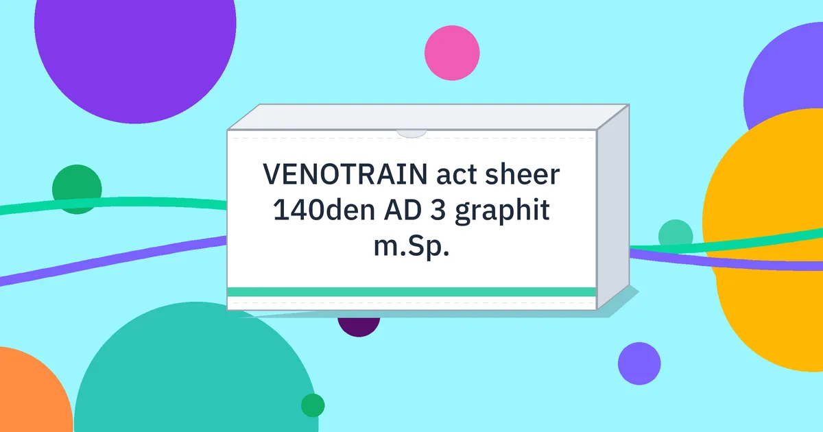 Symbolbild: Packung mit der Aufschrift VENOTRAIN act sheer 140den AD 3 graphit m.Sp. (PZN 16209179) – Verfügbarkeit und Bezug in Apotheken in Frankfurt am Main
